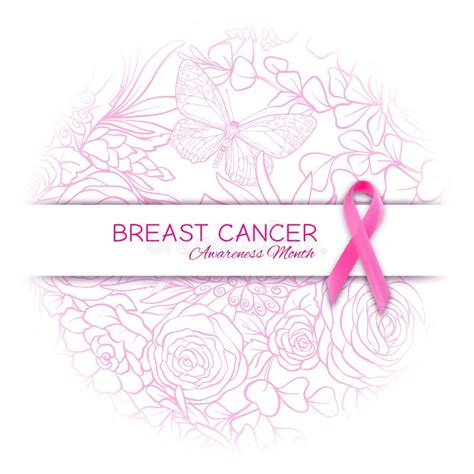 Breast Cancer Awareness Month Poster With Pink Ribbon And Floral