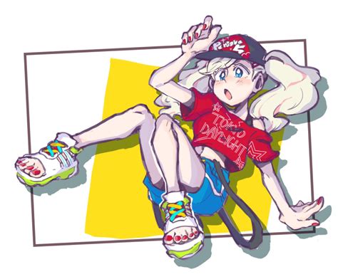 Safebooru 1girl Baseball Cap Blue Eyes Blue Shorts Blush Crop Top