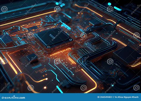 Generative Ai Illustration Of Macro Shot Of Circuit Cyberspace Board With Computer Motherboard