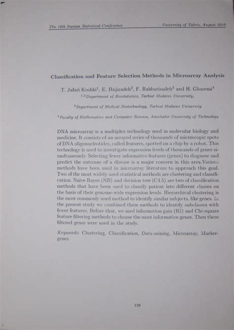 Pdf Classification And Feature Selection Methods In Microarray Analysis