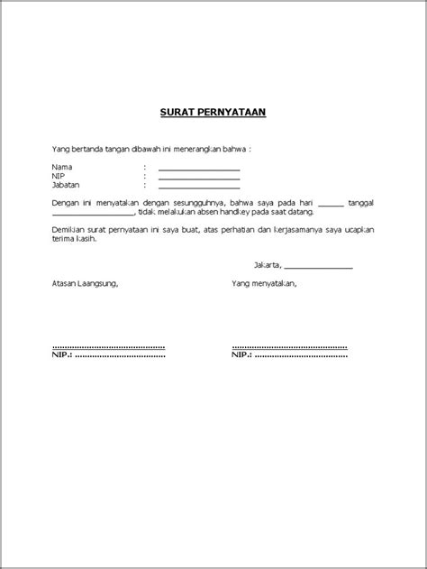 Contoh Surat Pernyataan Lupa Absensi Surat Permohonan Desain Contoh