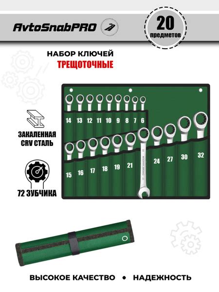 Характеристики Набор инструментов ключей гаечных комбинированных ...