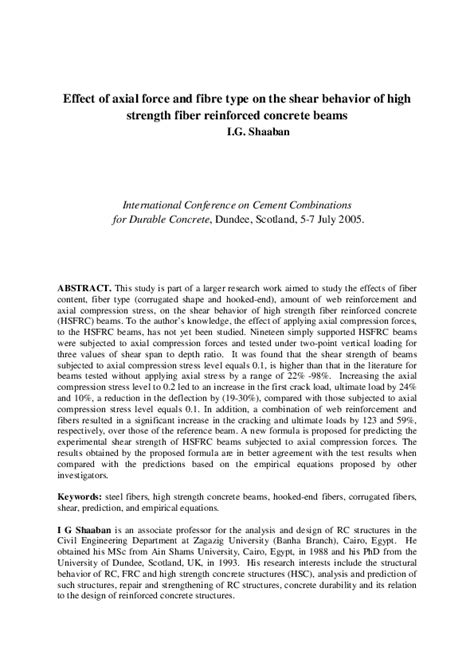 Pdf Effect Of Axial Force And Fibre Type On The Shear Behavior Of High Strength Fiber