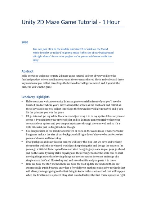 Unity 2d Maze Game Tutorial 1 Hour Pdf Computing Software