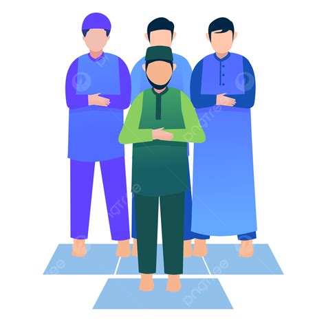 A Group Of Muslim People Doing Congregational Prayer Vector Prayers In