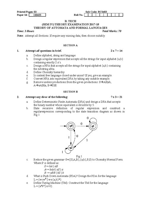 Pyq Practice Printed Pages 03 Sub Code Rcs Paper Id 110433 Roll