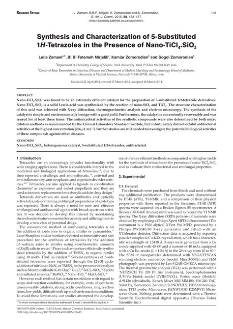 Pdf Synthesis And Characterization Of 5 Substituted 1h Tetrazoles In