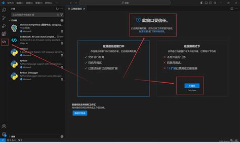 【大模型】vs Codevisual Studio Code上安装的扩展插件用不了，设置vs Code工作区信任当前工作区不受信任因此