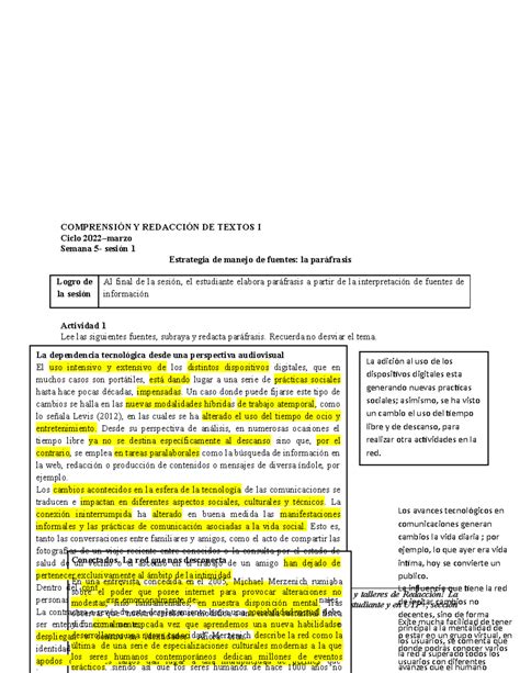 S05s1 La Paráfrasis Como Estrategia De Manejo De Información Material