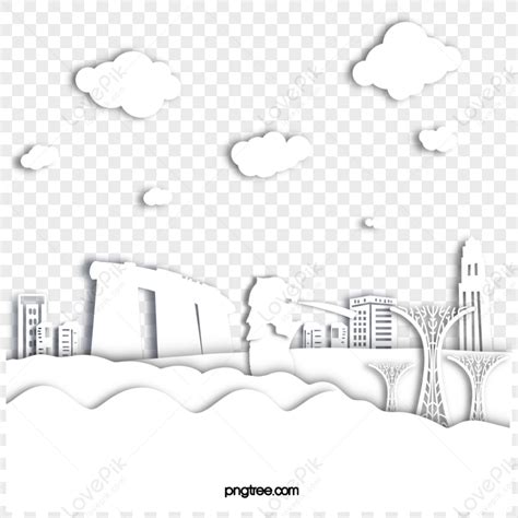 싱가포르 관광 도시 일러스트 종이 컷머라이언백색 Png 일러스트 무료 다운로드 Lovepik