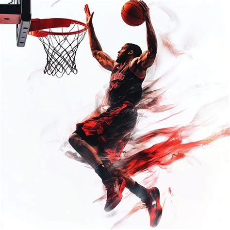 A Basketball Player Leaping High Towards The Hoop Illustration