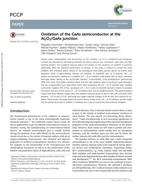 Pdf Oxidation Of Gaas Semiconductor At The Al2o3 Gaas Junction Dokumen Tips