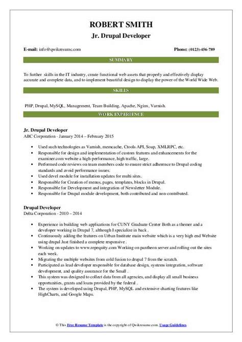 Drupal Developer Resume Samples Templates For