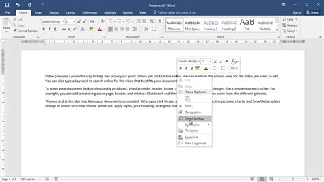 Microsoft Word 2016 Using Smart Lookup Youtube