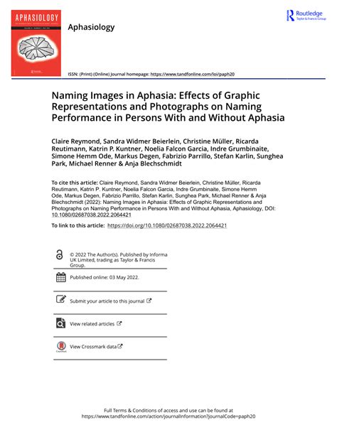 Pdf Naming Images In Aphasia Effects Of Graphic Representations And Photographs On Naming
