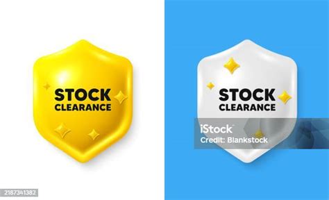 재고 정리 판매 기호입니다 특별 제공 가격 표시 텍스트 상자가 있는 방패 3d 배너 벡터 3차원 형태에 대한 스톡 벡터 아트 및