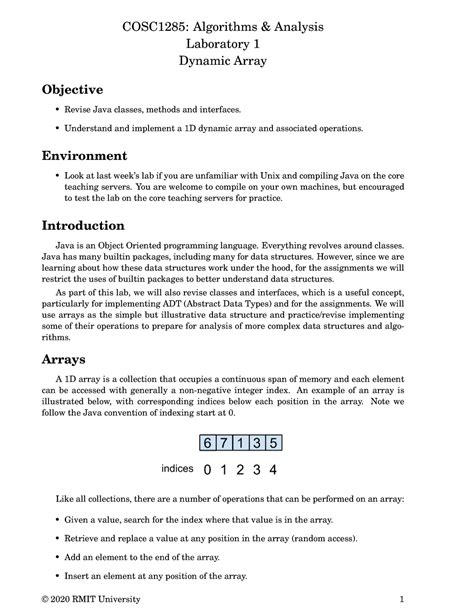 L01Dynamic Array COSC1285 Algorithms Analysis Laboratory 1 Dynamic
