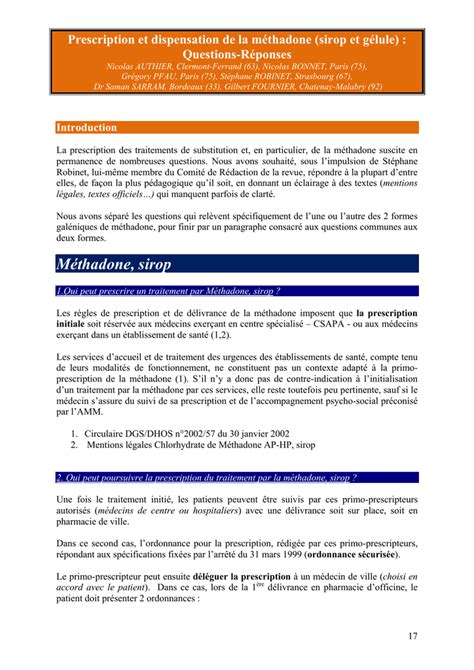 Prescription et dispensation de la méthadone sirop