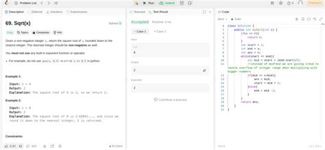 Day56 Leetcode Sqrt Binarysearch Problemsolving Codingchallenge Rohini Dhankhar
