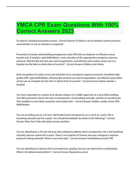 Ymca Cpr Exam Questions With 100 Correct Answers 2023 Ymca Cpr