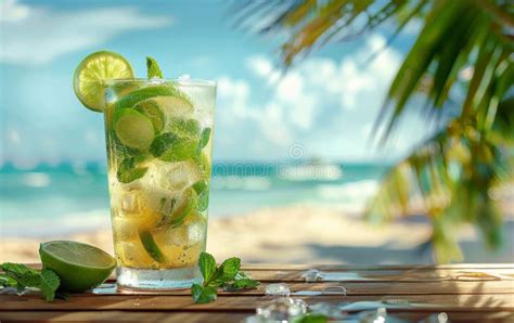 Refreshing Glass Of Lemonade With Ice And Mint Stock Photo Image Of