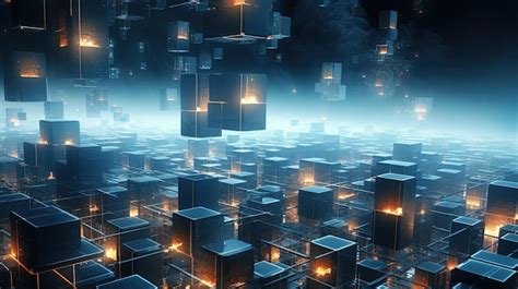 Premium Photo A Digital Landscape With Floating Cubes And Futuristic Circuitry