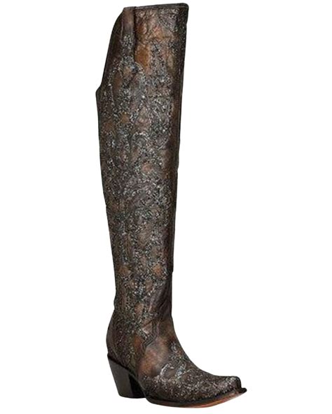 Corral Womens Glitter Overlay Tall Western Boot Snip Toe Black 7 M Us