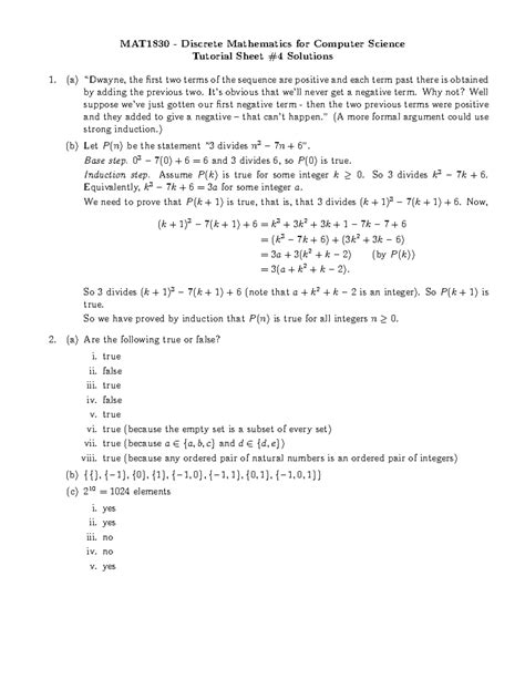 Tute4solns Tute 2 Solution Mat1830 Discrete Mathematics For Computer Science Tutorial