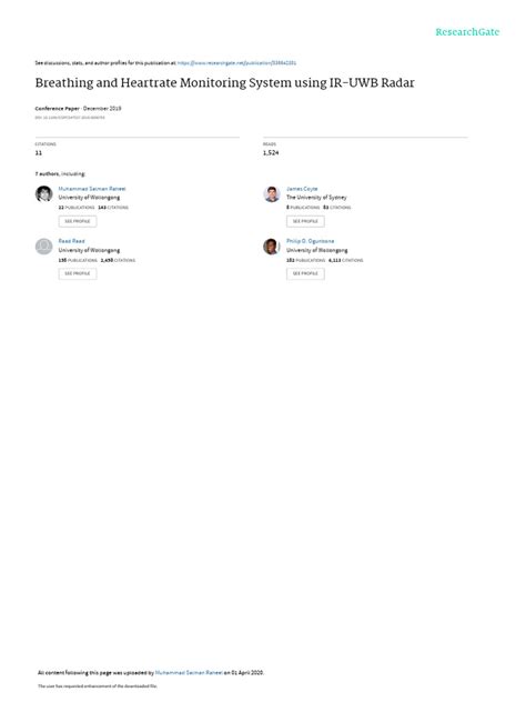 Breathing And Heartrate Monitoring System Using Ir Uwb Radar Pdf Ultra Wideband Radar