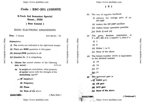Btech 3 Sem Basic Electronic Engineering 100303 2020 Social Science