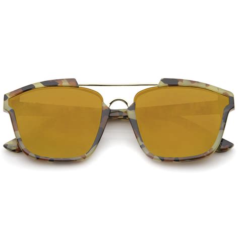 Modern Horn Rimmed Colored Mirror Flat Lens Square Sunglasses 58mm