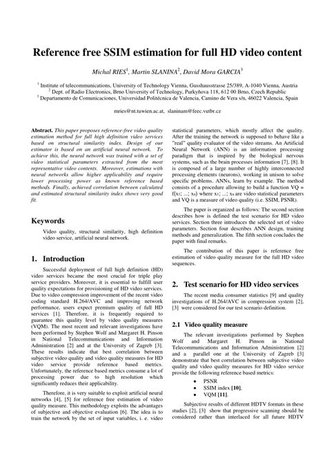 Pdf Reference Free Ssim Estimation For Full Hd Video Content