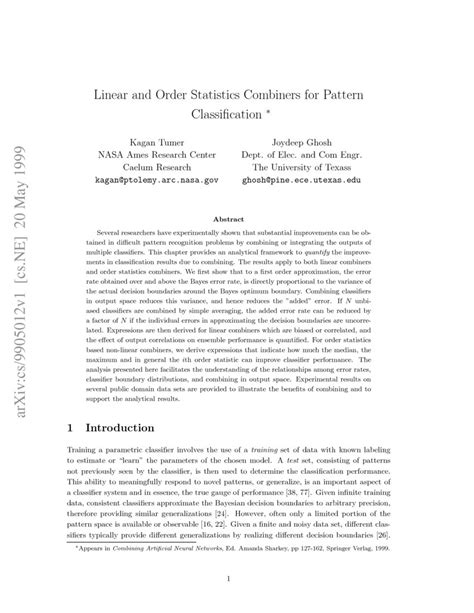 linear and order statistics combiners for pattern classification deepai