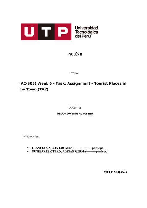 Week05 Final Semana 5 InglÉs Ii Tema Ac S05 Week 5 Task