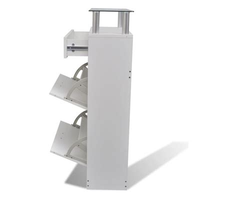 Шкаф за обувки с чекмедже и горен стъклен плот дърво бял Vivre