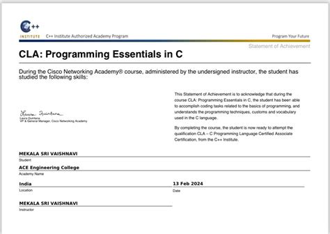 Delighted To Share Cisco Programming Essentials In C Certificate Accomplished 🌟 I Am Excited