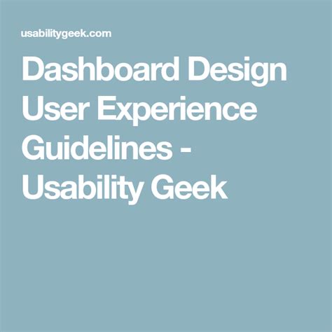 Dashboard Design User Experience Guidelines Usability Geek