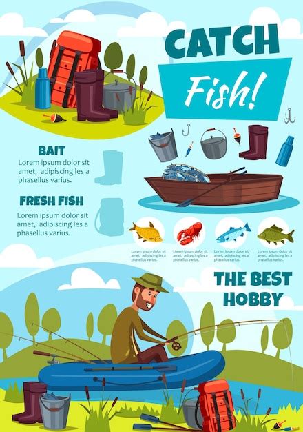Premium Vector Fishing Sport Poster With Fisherman Equipment