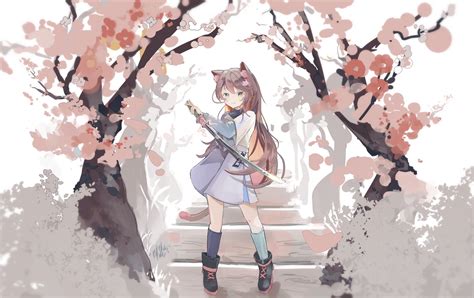 Anime Girls Katana Cat Tail Cat Girl Weapon Cat Ears Hd Wallpaper