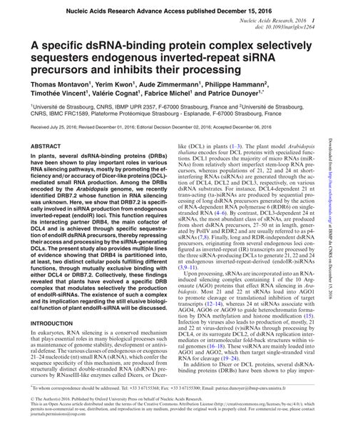Pdf A Specific Dsrna Binding Protein Complex Selectively Sequesters