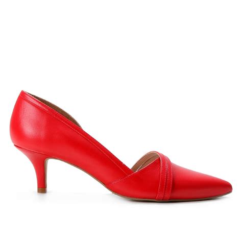 Scarpin Couro Shoestock Tiras Salto Médio Vermelho Shoestock