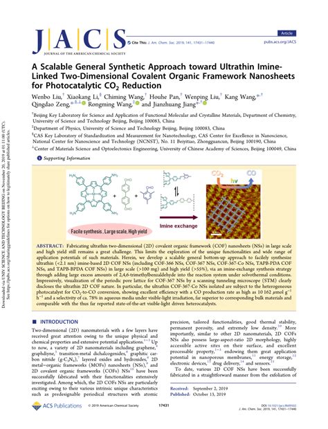 Pdf A Scalable General Synthetic Approach Toward Ultrathin Imine Linked Two Dimensional