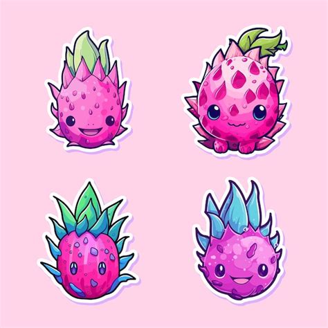 Drachenfrucht Aufkleber Coole Farben Kawaii Clip Art Illustration