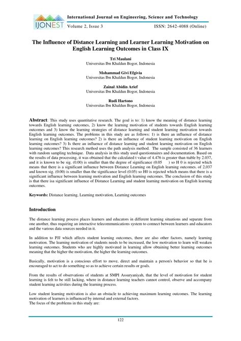 Pdf The Influence Of Distance Learning And Learner Learning Motivation On English Learning