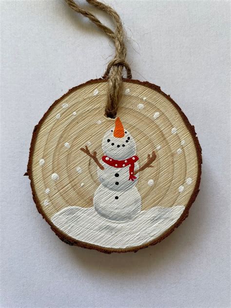 Hand Painted Wood Slice Snowman Christmas Ornament Wood Slice Ornament