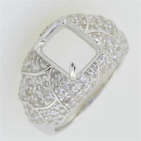 Sterling Silver Semi Mount Ring Setting Oval Ov 18x12mm Cabochon Halo