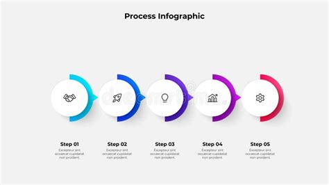 five circular elements placed in horizontal row concept of 5 steps to