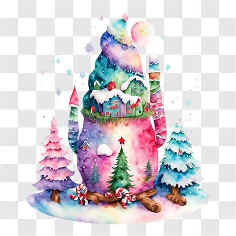 Descarga Pintura acuarela de un pueblo navideño nevado PNGs En Línea Creative Fabrica