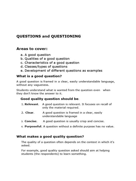 Questions And Questioning Pdf Question Job Interview