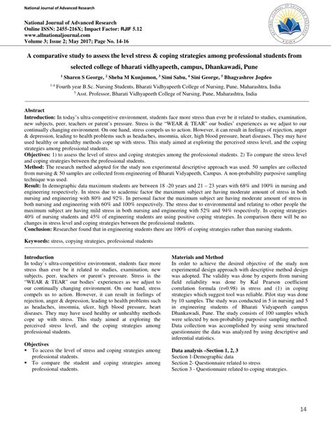 Pdf A Comparative Study To Assess The Level Of Stress And Coping Strategies Among Professional
